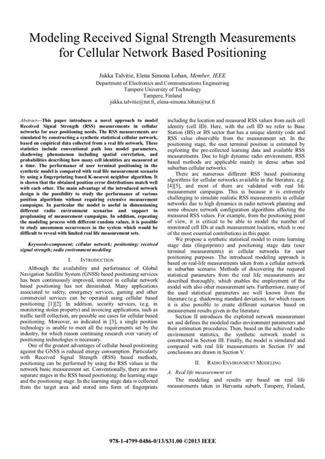 Pdf Modeling Received Signal Strength Measurements For Cellular Network Based Positioning