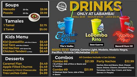 Menu At La Bamba Mexican Taco House Restaurant Mankato