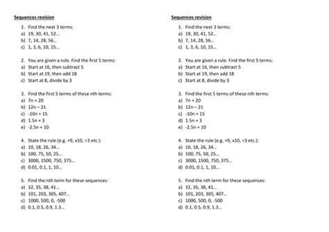 Nth Term Basics Revision Teaching Resources