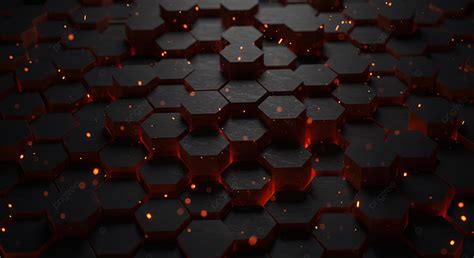 Geometric Dark Hexagonal Pattern With Glowing Red Particles And Sparks Background Hexagonal