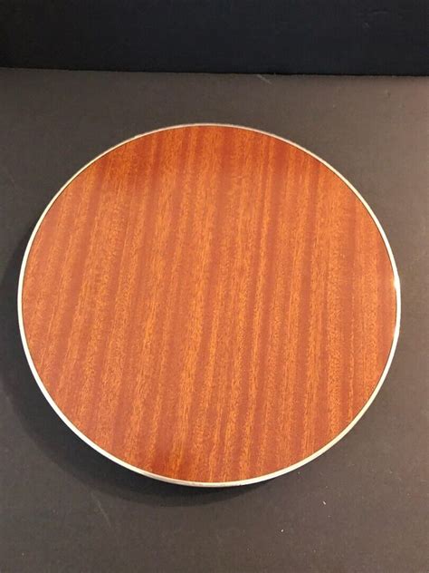 1950s Round Tray Faux Wood Formica W Silver Gallery Rim Mcm 12