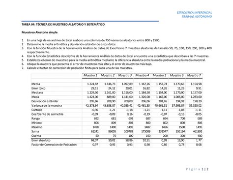 Tarea T Cnica De Muestreo Estad Stica Inferencial Trabajo