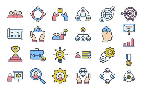 团队合作主题的简笔画填充色矢量图标素材 25学堂