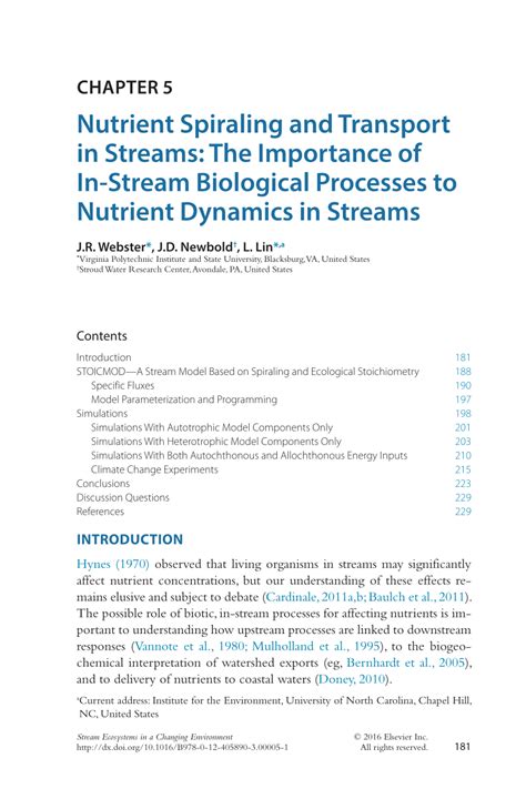Pdf Nutrient Spiraling And Transport In Streams