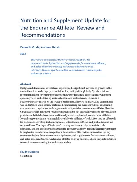 Nutrition And Supplement Update For The Endurance Athlete Review And