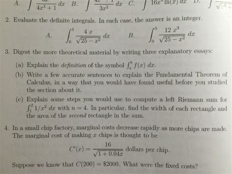 Solved Evaluate The Definite Integrals In Each Case The