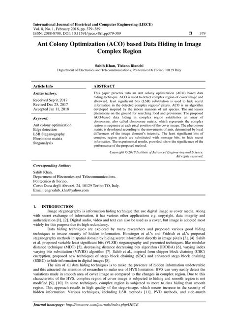 Pdf Ant Colony Optimization Aco Based Data Hiding In Image Complex Region