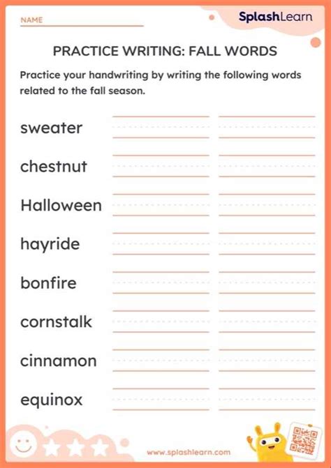 Practice Writing Fall Words — Printable Ela Worksheet