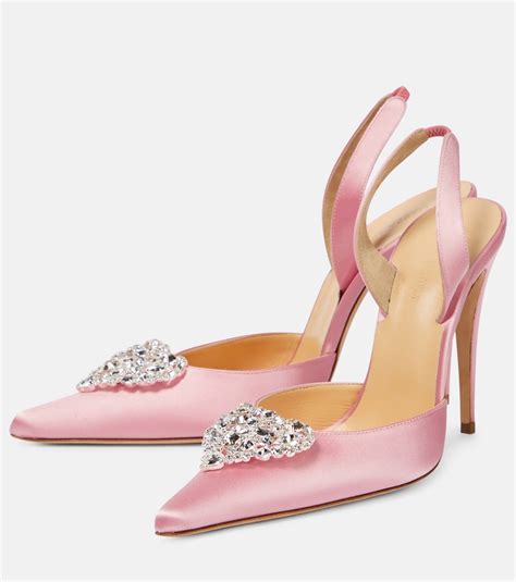 Crystal Embellished Satin Slingback Pumps In Pink Magda Butrym