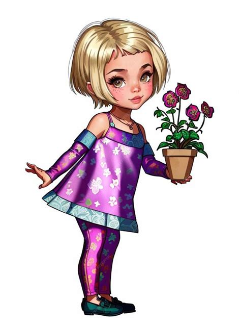 Premium Vector Cute Girl With Blond Hair And Purple Dress Vector