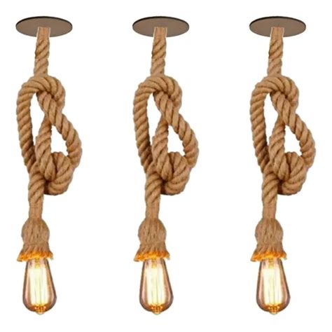 Kit 3 Luminárias Pendentes Desing Rustico Corda Retro Barato