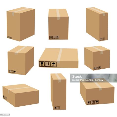 Set Mockup Kotak Kardus Kotak Kemasan Pengiriman Karton Ilustrasi 3d