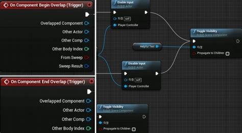 언리얼엔진의 다음 블루프린트에서 적색으로 표시된 것은 이벤트이고 청색으로 표시된 것은 이벤트에 따른 액션을 말하는 것 같은데 맞나요 지식in