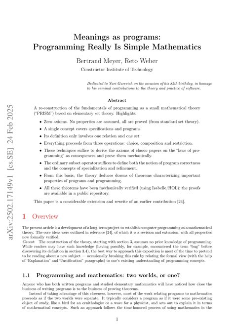 Pdf Programming Really Is Simple Mathematics