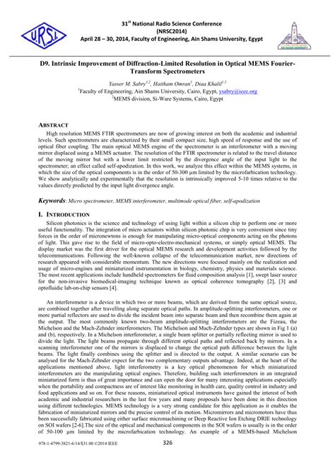 Pdf Intrinsic Improvement Of Diffraction Limited Resolution In Optical Mems Fourier Transform