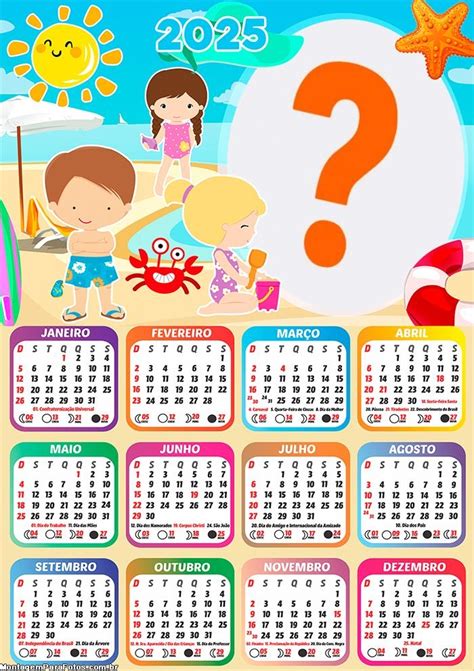 Calendário 2025 Praia Infantil Colagem De Foto Colagem De Foto
