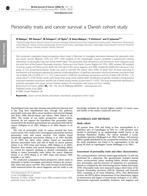 Pdf Personality Traits And Cancer Survival A Danish Cohort Study
