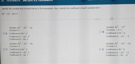 Solved Homework Identify The Variable And Constant Terms In Chegg