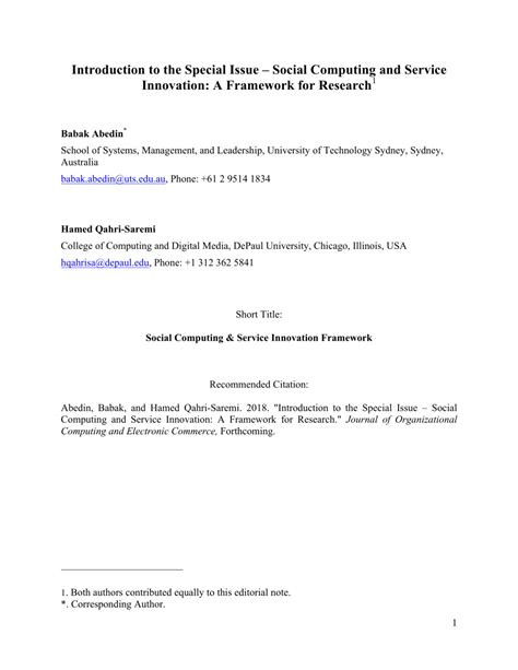 Pdf Introduction To The Special Issue Social Computing And Service Innovation A Framework For