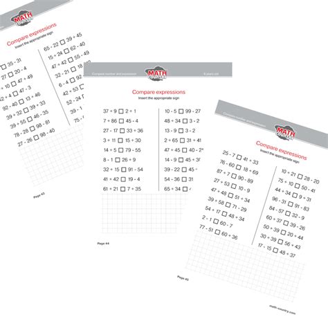 Math Worksheets Grade 1 Compare Numbers And Expressions Age 6