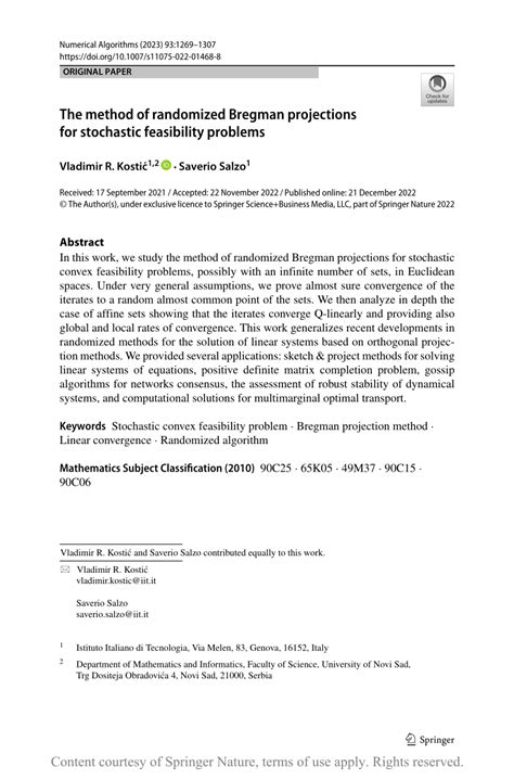 The Method Of Randomized Bregman Projections For Stochastic Feasibility Problems Request Pdf