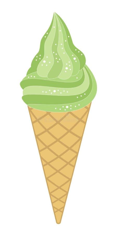 Gelado Do Pistache No Cone Do Waffle Isolado No Fundo Branco Ilustração