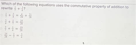 solved which of the following equations uses the commutative