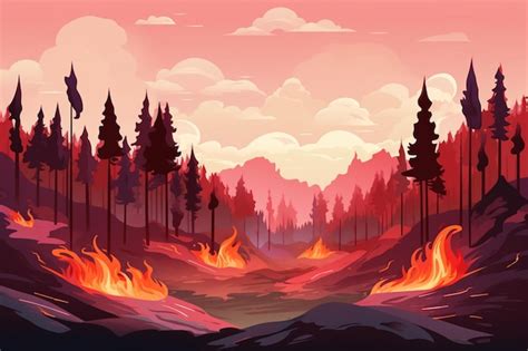 Иллюстрация лесного пожара Премиум Ai сгенерированный вектор