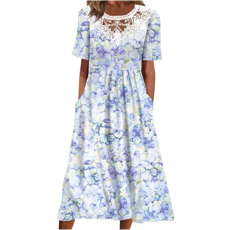 CFLVAEK Summer Midi Dresses For Women 2024 Vacation Short Sleeve Lace