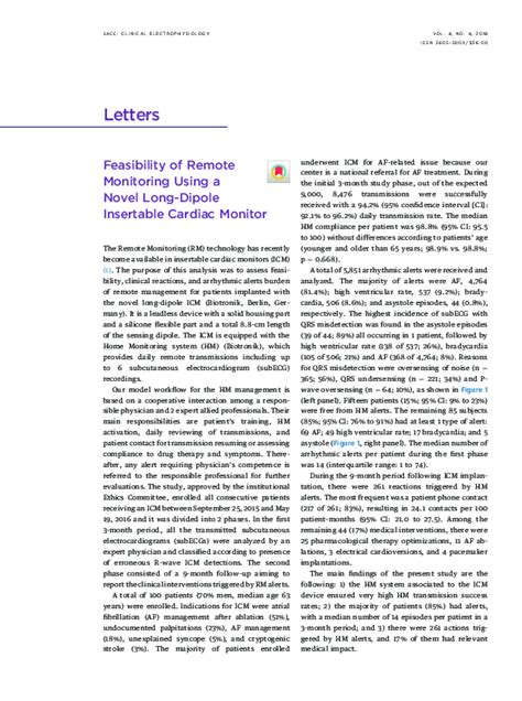 Pdf Feasibility Of Remote Monitoring Using A Novel Long Dipole Insertable Cardiac Monitor