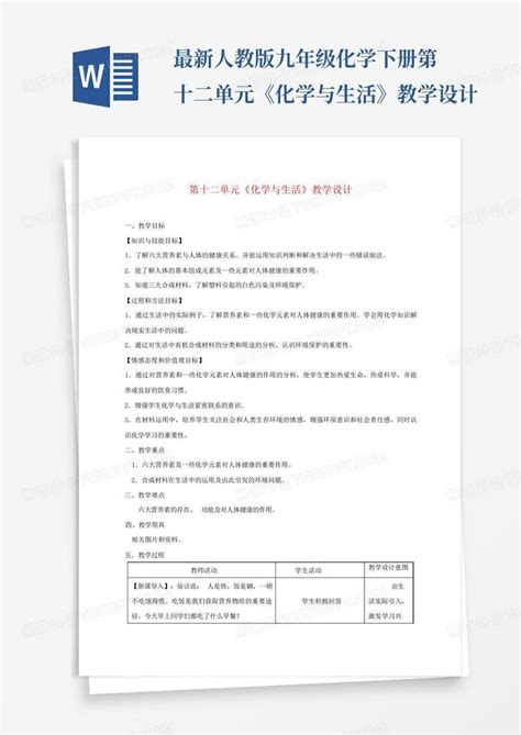 最新人教版九年级化学下册 第十二单元《化学与生活》教学设计word模板下载编号ljandxvb熊猫办公
