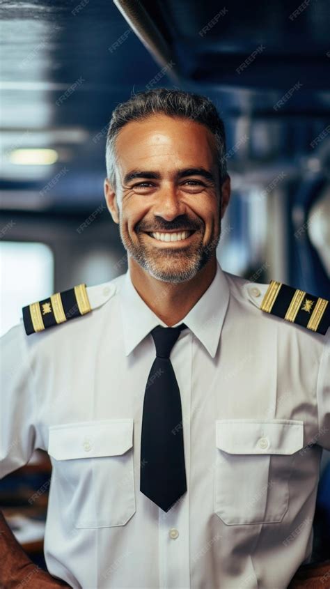 Premium Ai Image Portrait Ship Captain In Uniform Standing On The