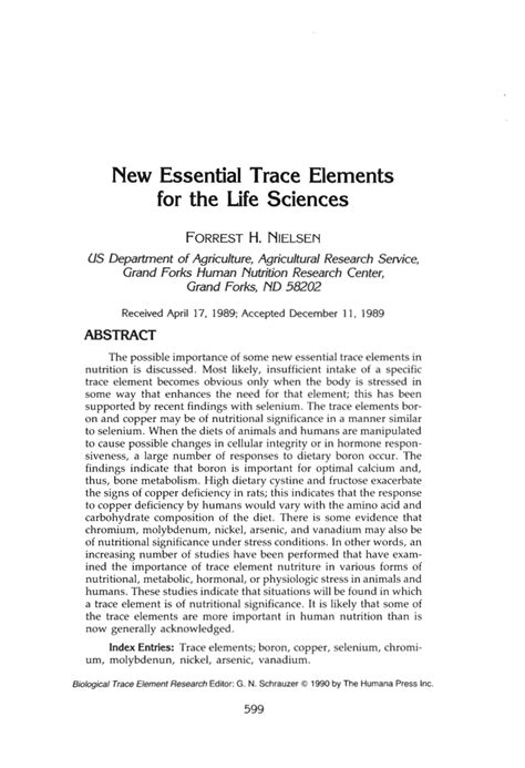 Pdf New Essential Trace Elements For The Life Sciences