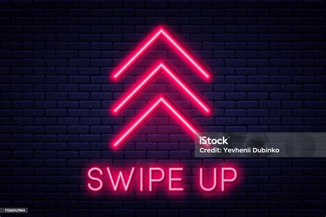 소셜 미디어에 대 한 버튼을 위로 밉니다 네온 스타일 화살표 소셜 미디어 응용 프로그램에서 광고 및 마케팅을 위한 버튼 및 웹 아이콘 스크롤 또는 위로 살짝 밀기 0명에