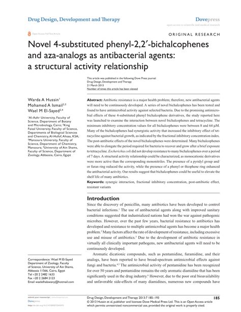 Pdf Novel 4 Substituted Phenyl 2 2′ Bichalcophenes And Aza Analogs As Antibacterial Agents A