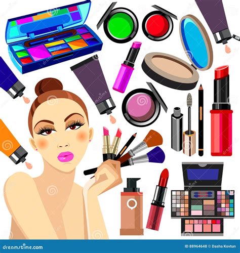 Cosmetics Design Glamour Brush Care Skin Beautiful Face Woman Set Stock