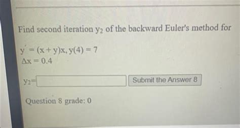 Solved Find Second Iteration Y Of The Backward Euler S Chegg