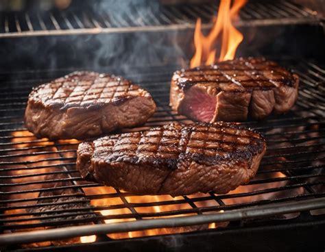 Premium Ai Image Slice Of Beef On A Charcoal Grill