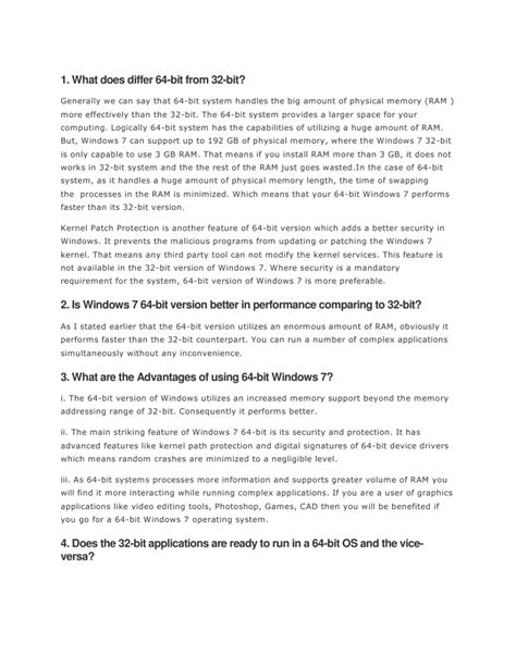 Differences Between 32 Bit And 64 Bit Os Pdf 64 Bit Computing Windows 7