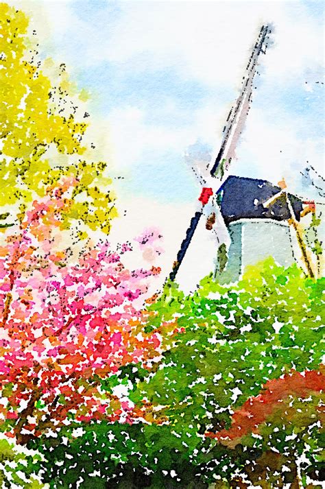 TRAVELS IN WATERCOLOR DUTCH WINDMILLS