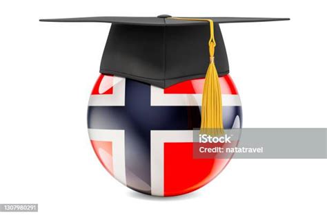 노르웨이 개념교육 졸업 모자가 있는 노르웨이 국기 흰색 배경에서 격리된 3d 렌더링 교습에 대한 스톡 사진 및 기타 이미지 교습 교육 기 Istock