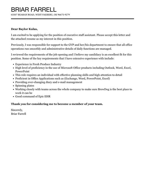 Executive Staff Assistant Cover Letter Velvet Jobs