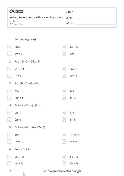 50 Factoring Expressions Worksheets For Kindergarten On Quizizz Free