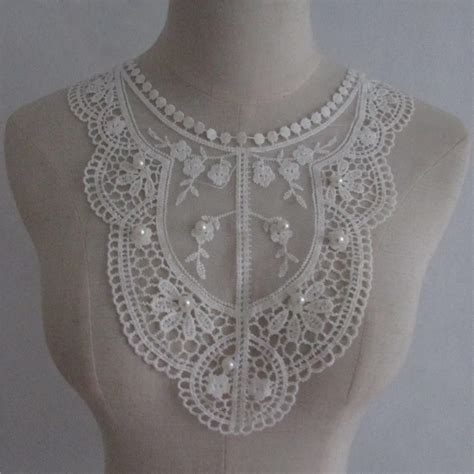 New Style White Pearl Embroidery Flower Lace Neckline Fabric DIY Lace Collar Sewing Craft