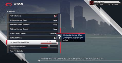 how to adjust camera offset in tgc 2019 for off center ball position