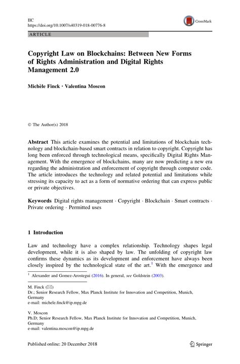 PDF Copyright Law On Blockchains Between New Forms Of Rights Administration And Digital
