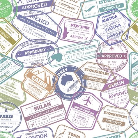 Premium Vector Travel Visa Airport Stamps Seamless Pattern