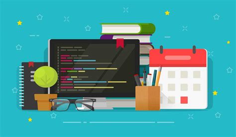 Programmer Desktop And Computer Screen And Code Vector Illustration Flat Cartoon Programming On