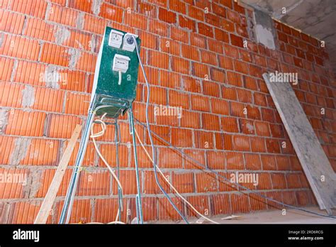 Distribution Panel With Industrial Multiphase Power Plugs And Sockets Are Providing Electrical