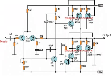 Simple 20 Watt Amplifier Homemade Circuit Projects